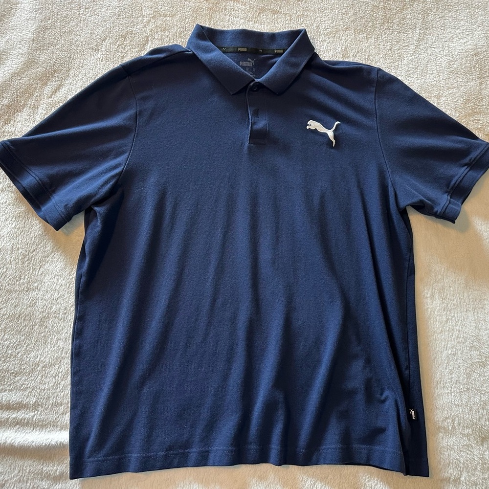 Puma Blue Polo Shirt Performance Fabric Short Sleeves - Gem